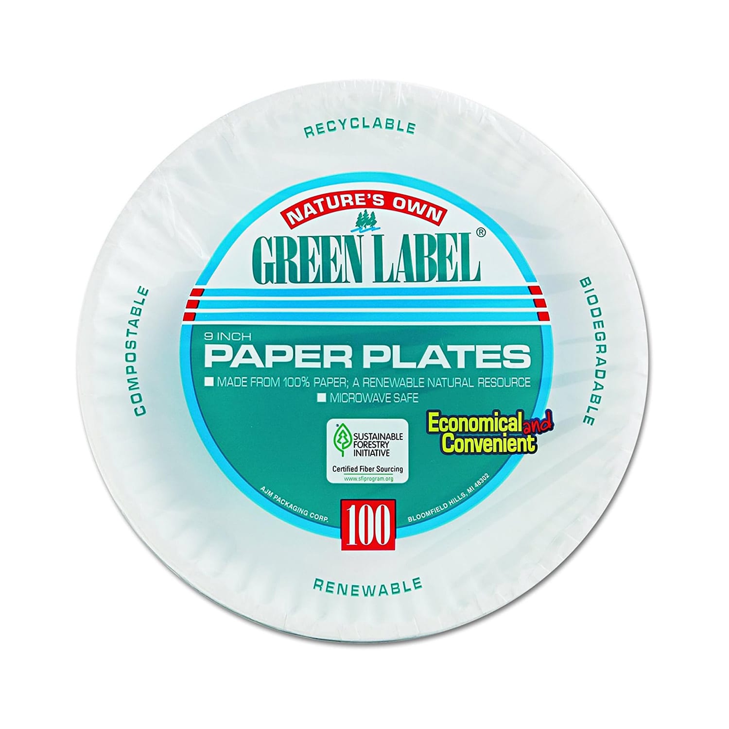 AJM Packaging Green Label® 7" Round Disposable Plate - Paper, White ...