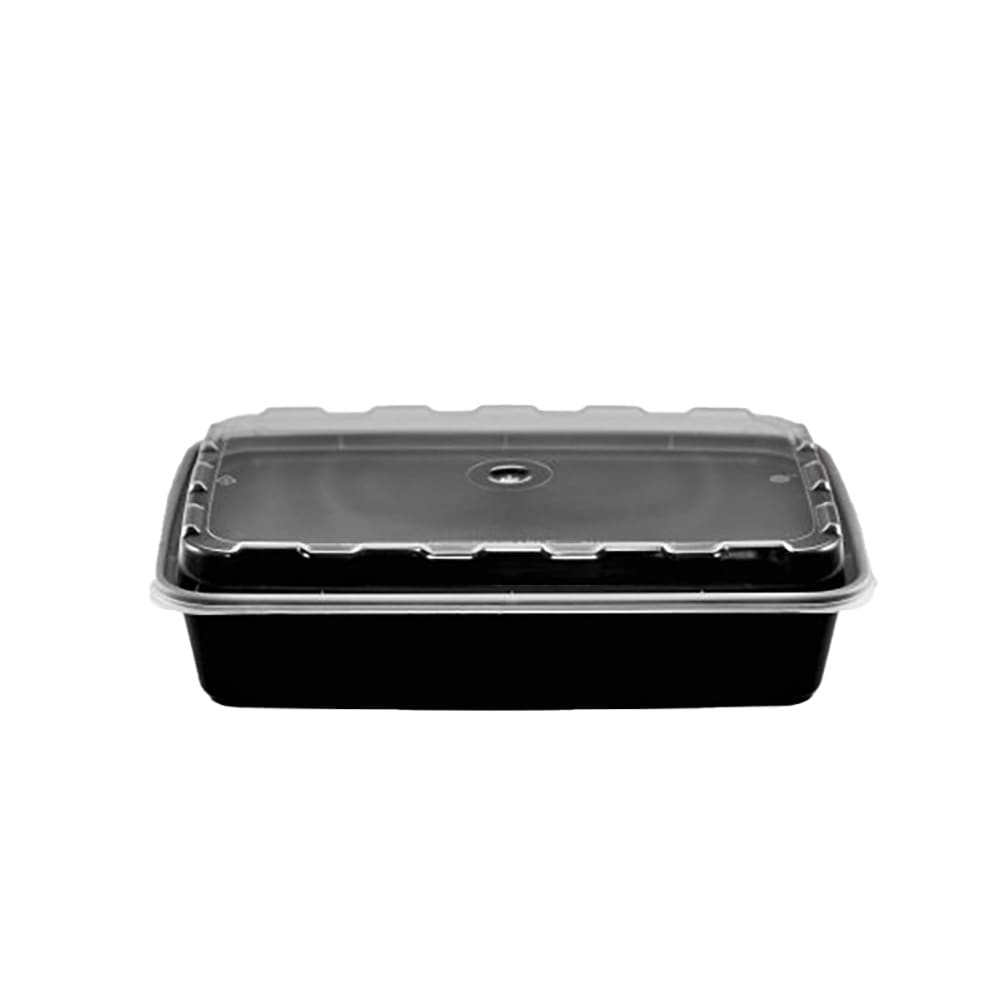 CuBE Packaging 28 oz Rectangular Container w/ Lid - Plastic, Black (CR ...