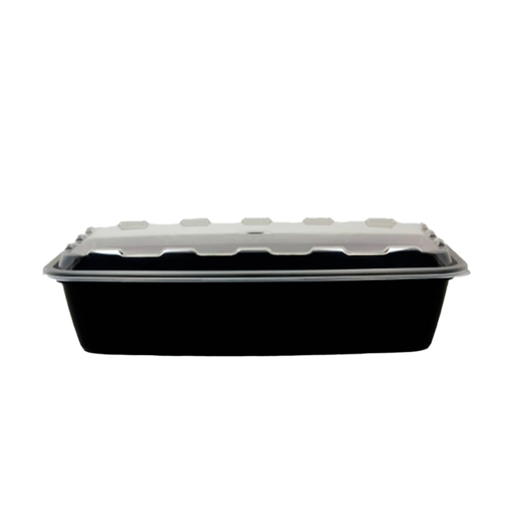 CuBE Packaging 56 oz Rectangular Container w/ Lid - Plastic, Black (CR ...