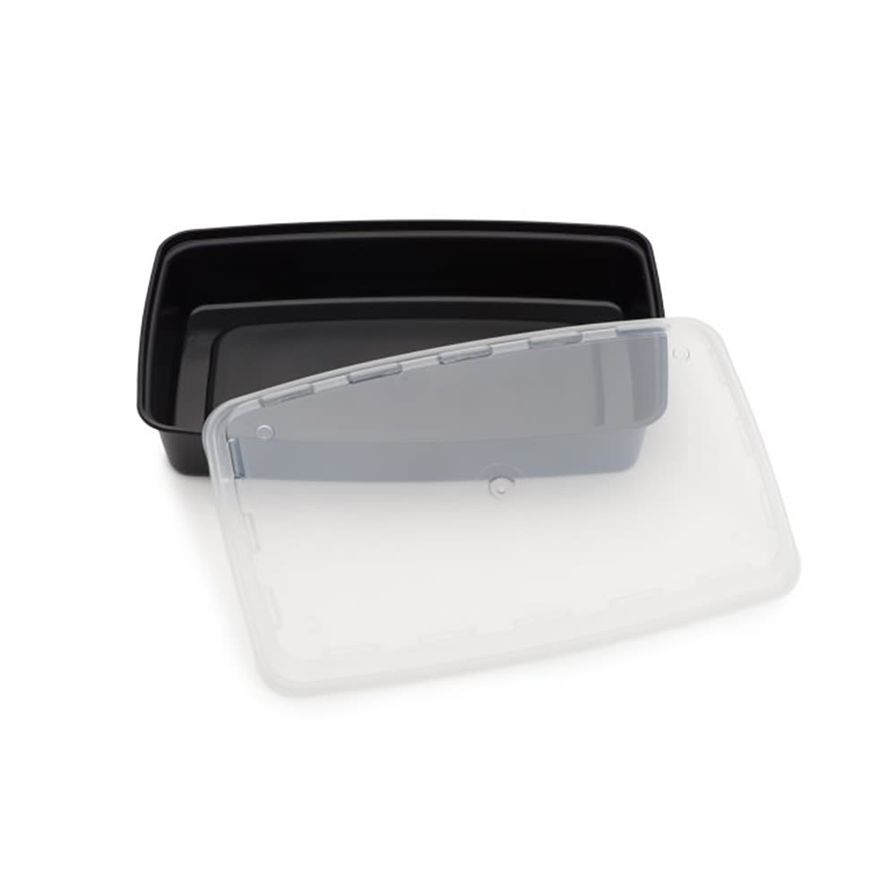 CuBE Packaging 48 oz Rectangular Container w/ Lid - Plastic, Black (CR ...