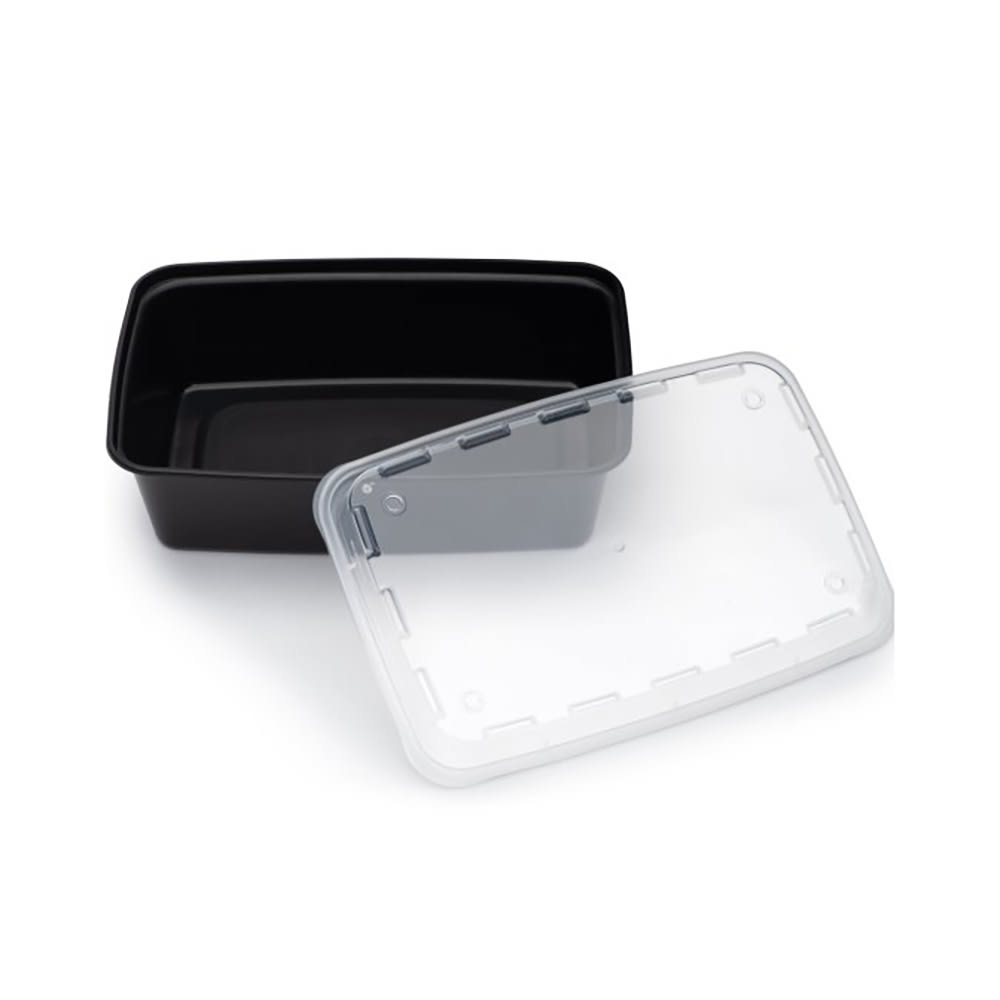 CuBE Packaging 38 oz Rectangular Container w/ Lid - Plastic, Black (CR ...