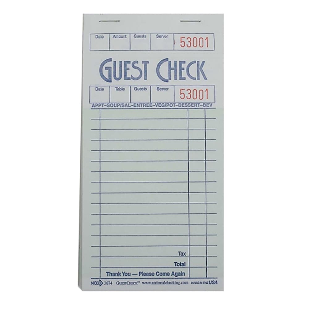 National Checking Company Guest Check - (1) Part Booked, (16) Lines (G3674)