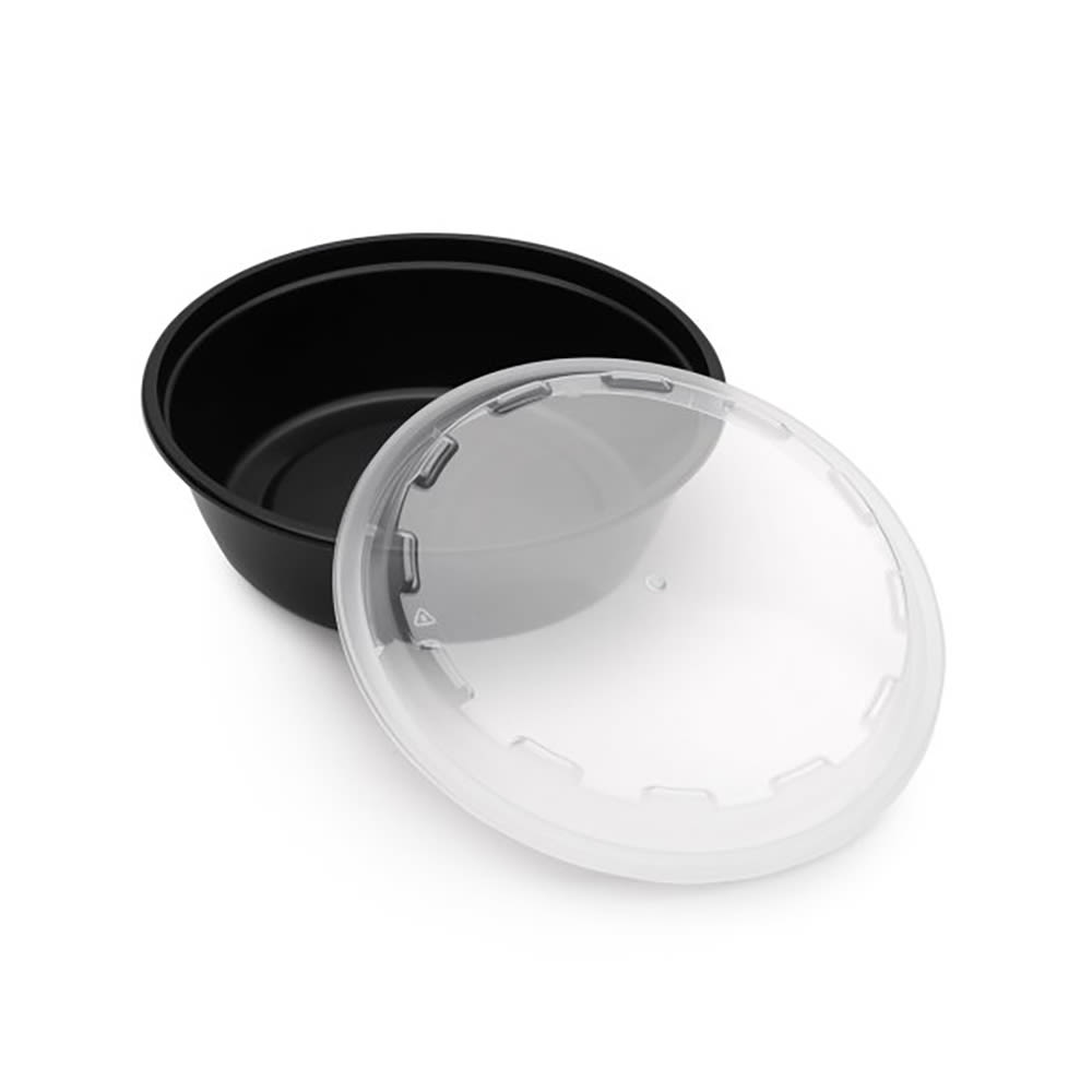 CuBE Packaging 24 oz Round Container w/ Lid - Plastic, Black (CO-624B)