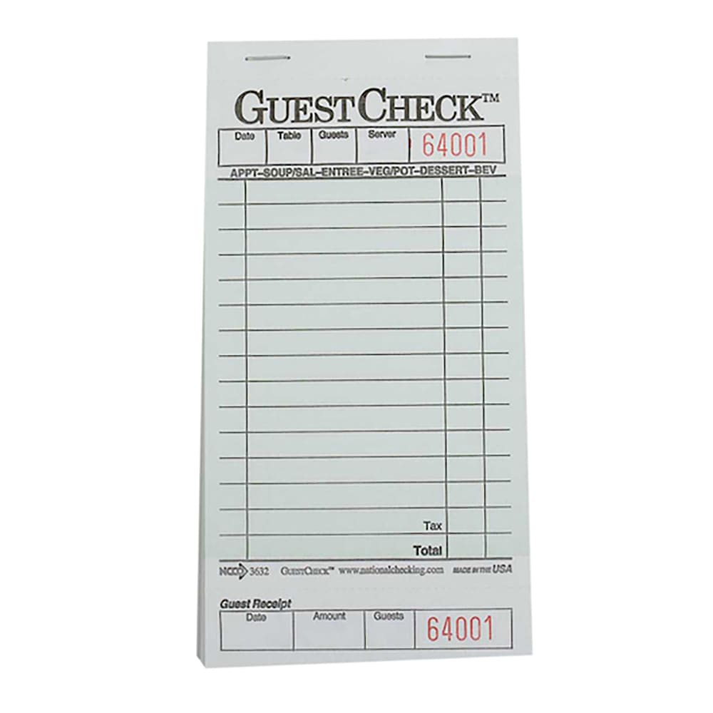 National Checking Company Guest Check - (1) Part Booked, (15) Lines (G3632)