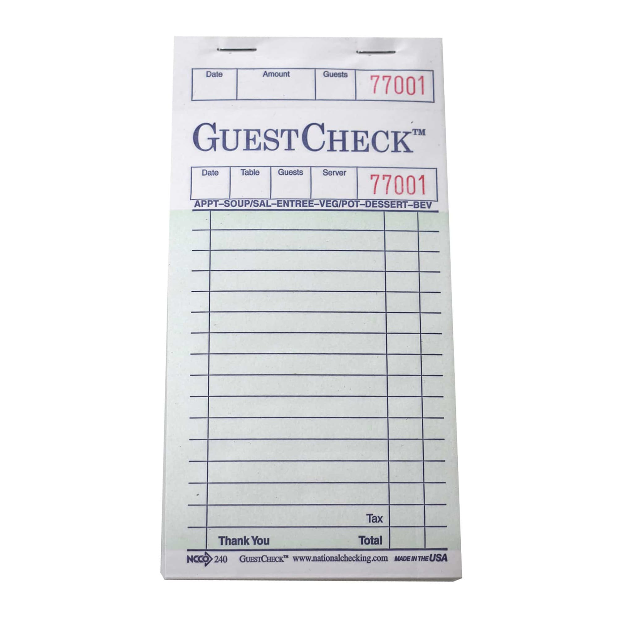 National Checking Company Guest Check - (1) Part Booked, (17) Lines ...