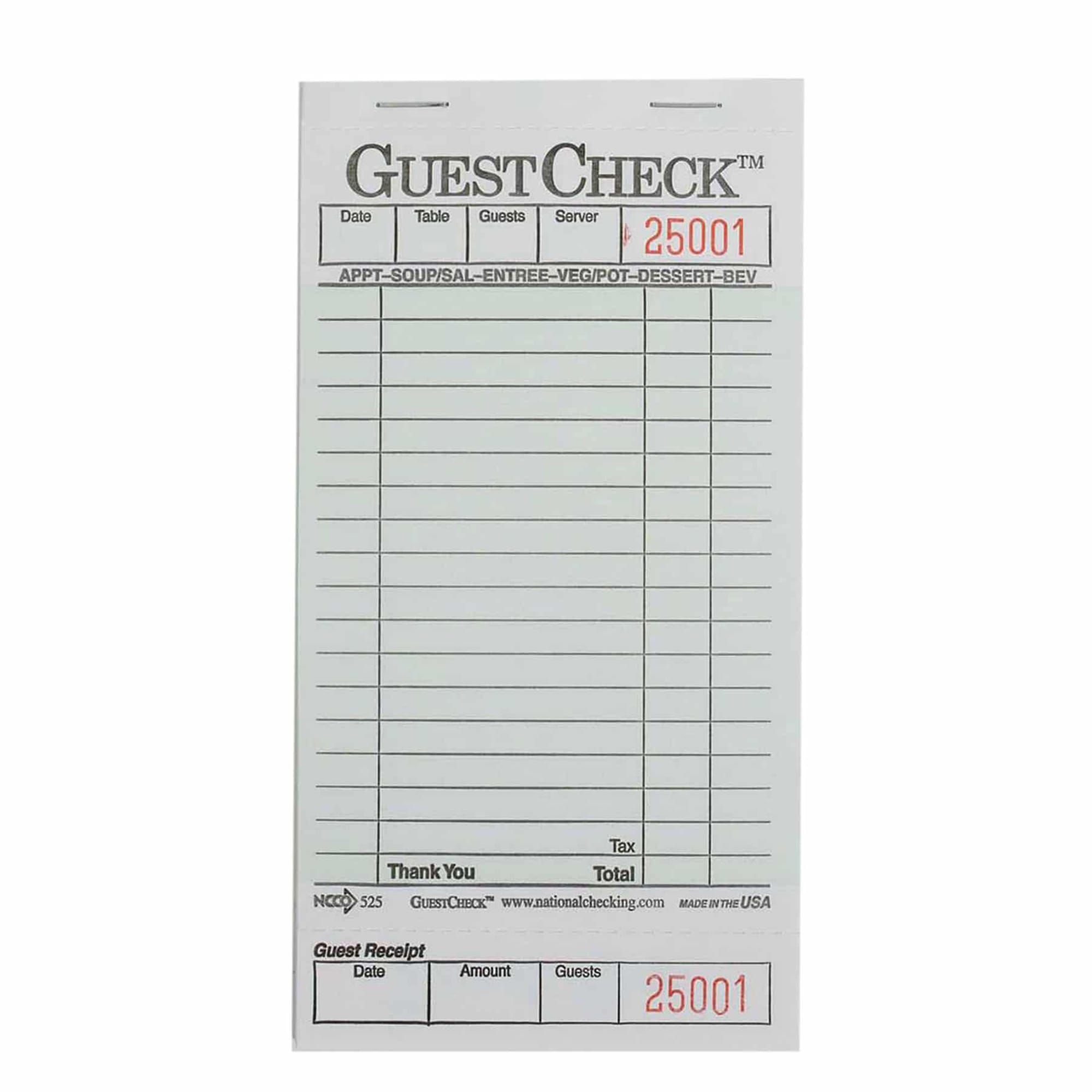 National Checking Company Guest Check - (1) Part Booked, (18) Lines (525)