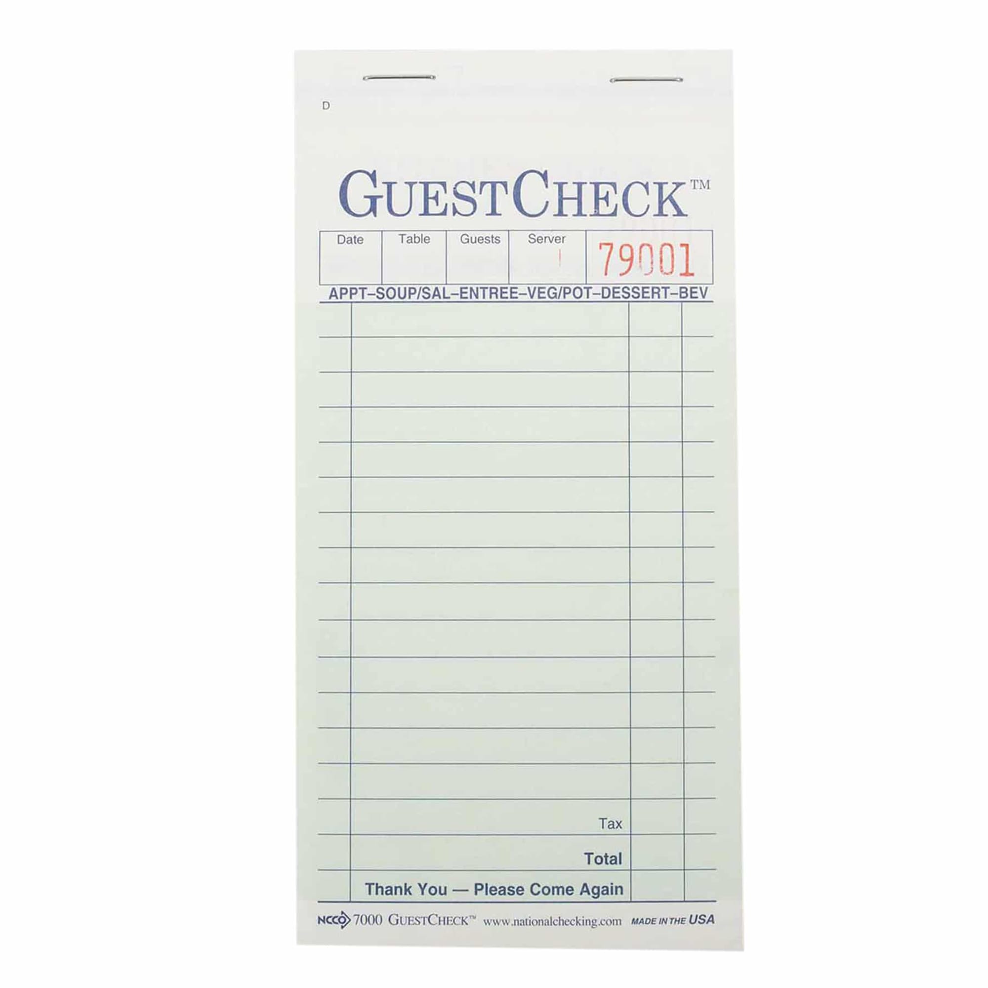 National Checking Company Guest Check - (2) Parts Booked, (17) Lines ...