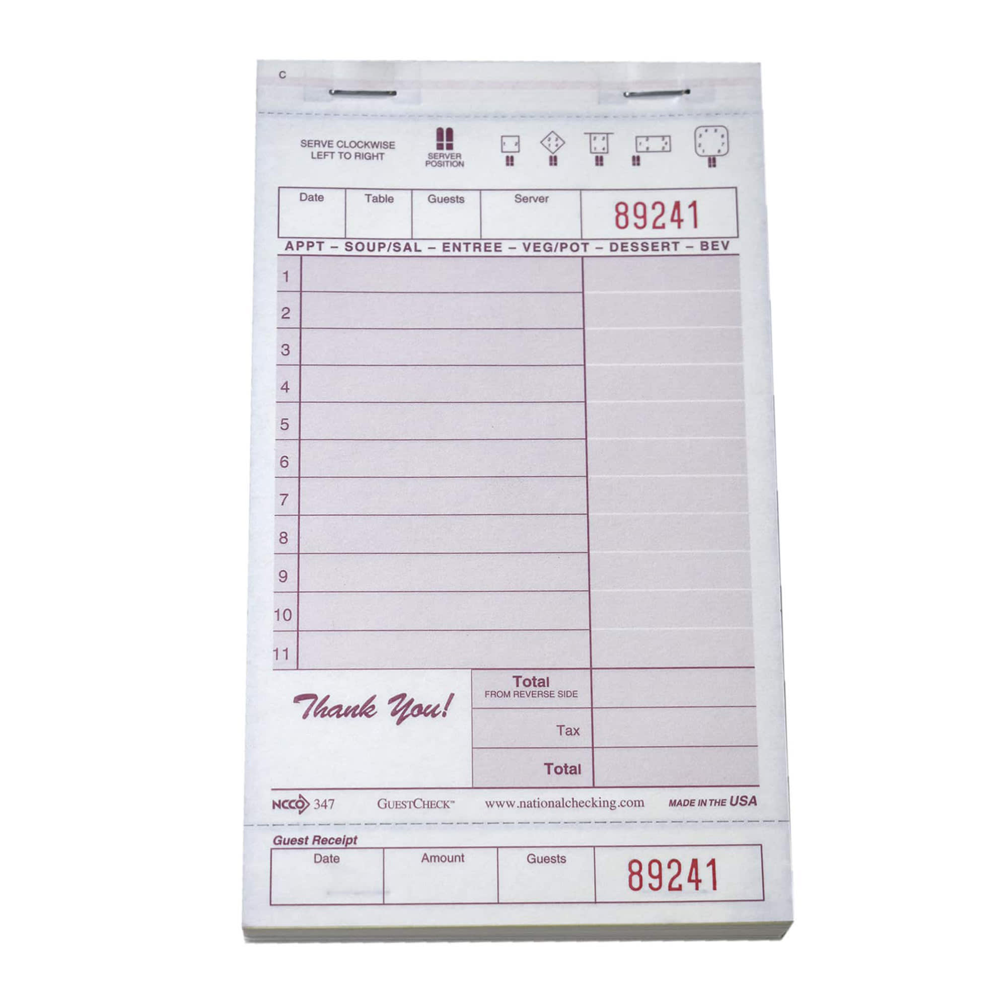 National Checking Company Guest Check - (3) Parts Booked, (11) Lines ...