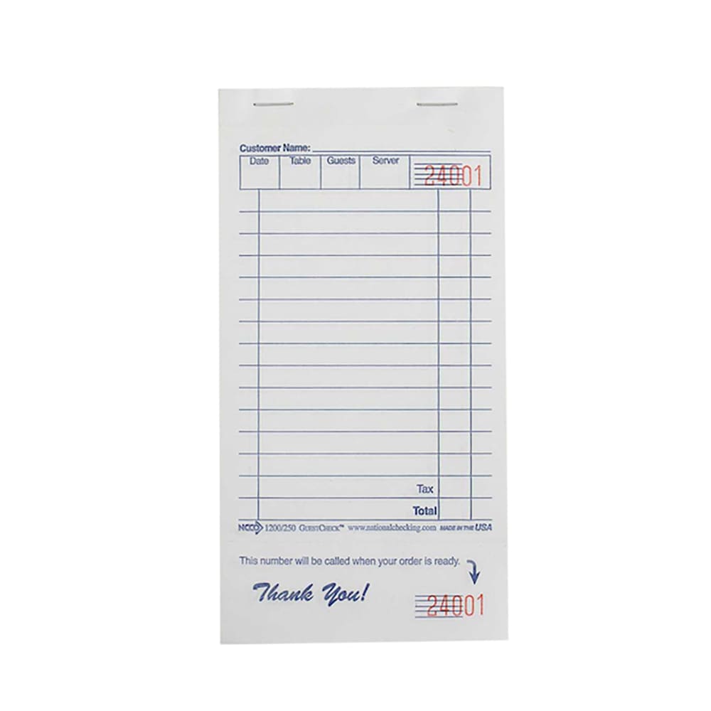 National Checking Company Guest Check - (1) Part Booked, (13) Lines ...