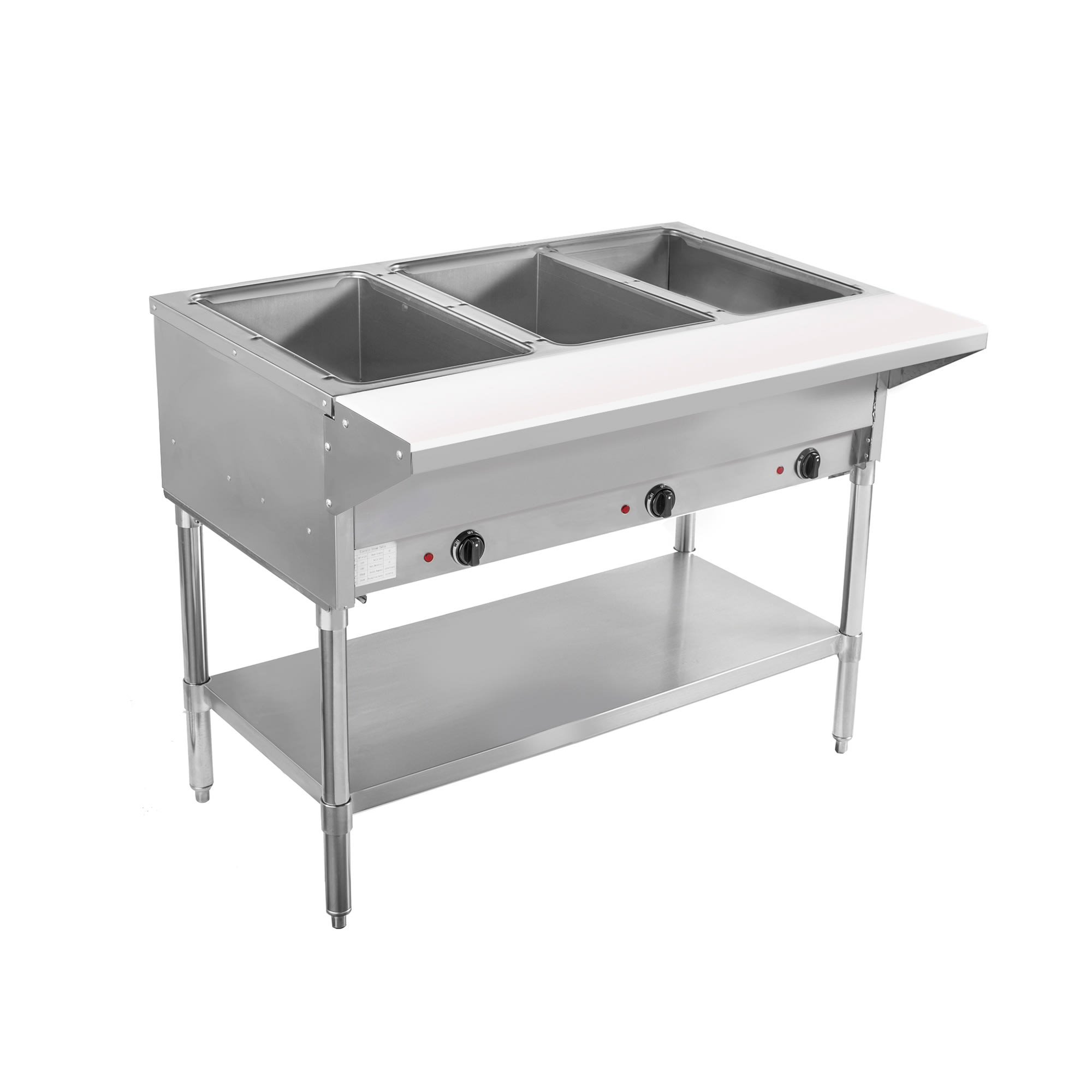 BevLes BVST-3-240 44" Hot Steam Table w/ (3) Wells & Undershelf, 208-230v