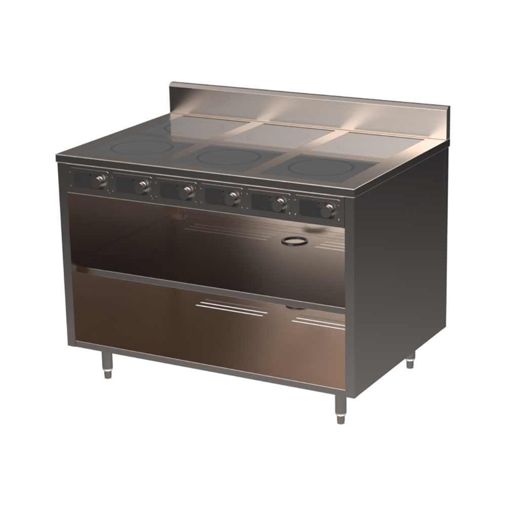 Spring USA BOH-1800-6 48" Cooking Cart w/ (6) Induction Stove, Silver