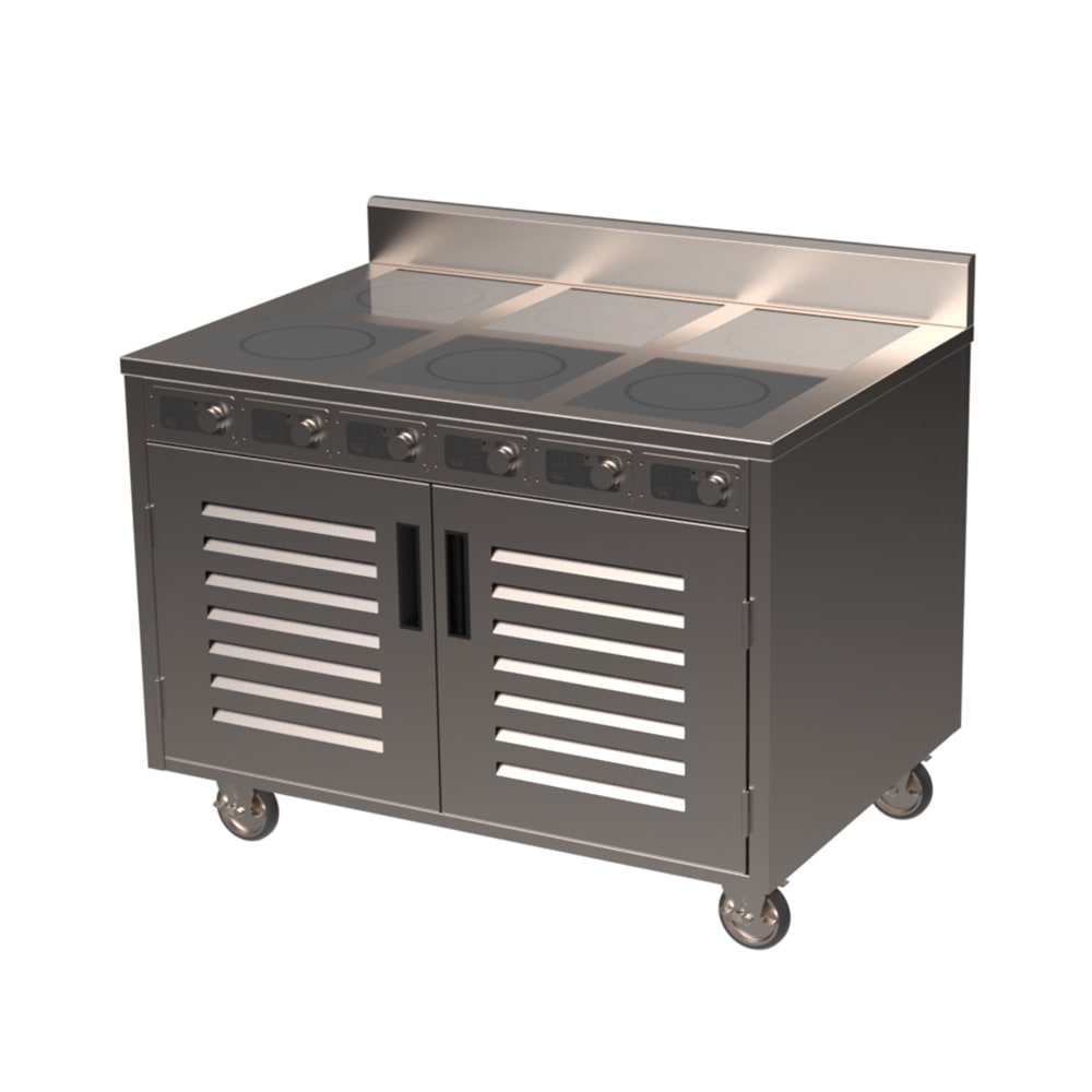 Spring USA BOH-1800D-6 48" Cooking Cart w/ (6) Induction Stove, Silver